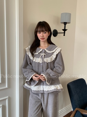 public re public2025年秋冬季新款睡衣甜美公主花边珊瑚绒家居服