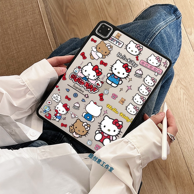 超创意适用9代无盖ipad11a16保护壳第10代凯蒂猫10.2寸亚克力air45mini76硬后壳pro11/12.9磁吸笔槽2018款9.7