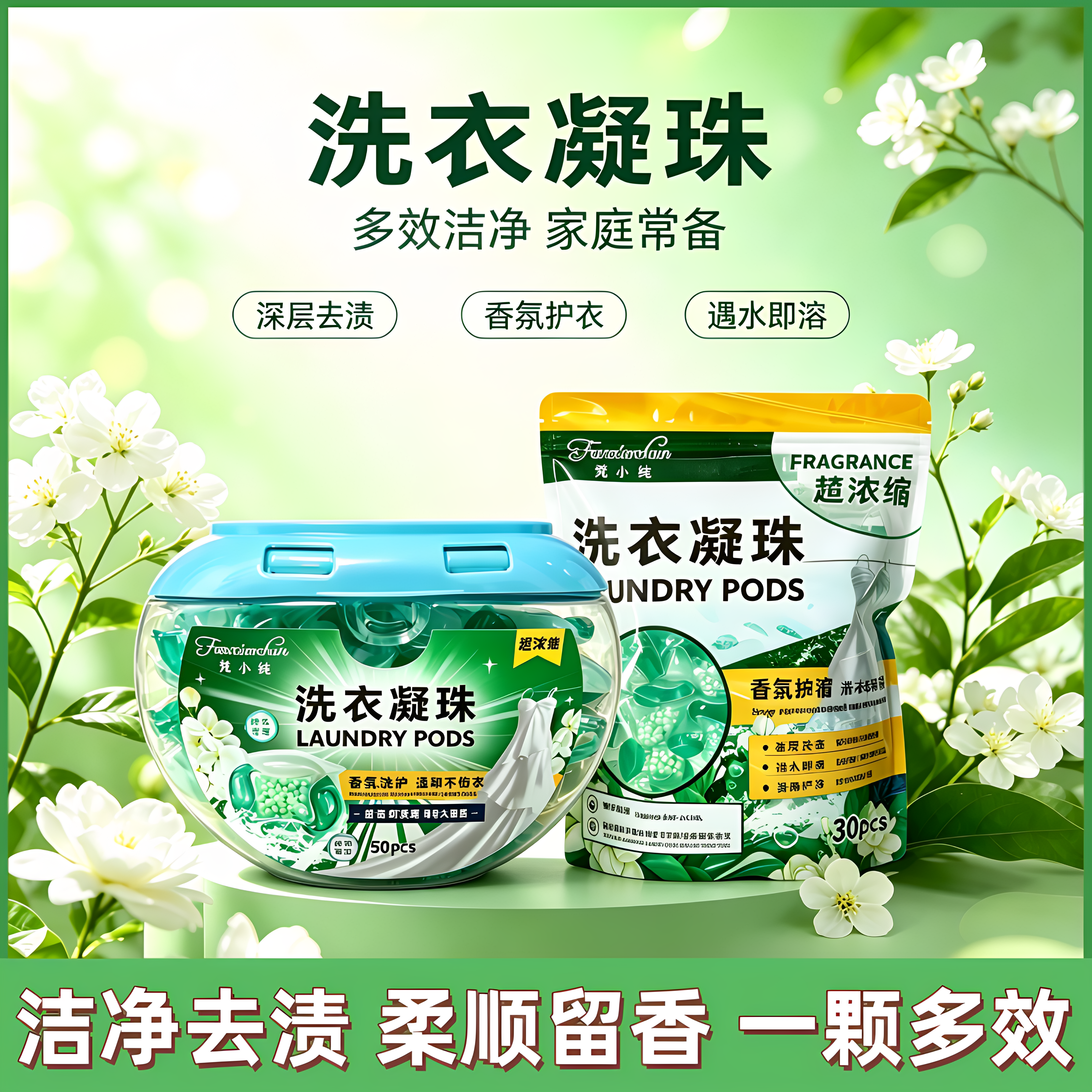 梵小纯洗衣凝珠超浓缩持久留香去污除螨柔顺护衣机洗家用囤货包邮