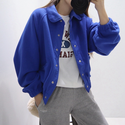 简约宽松翻领摇粒绒休闲保暖外套