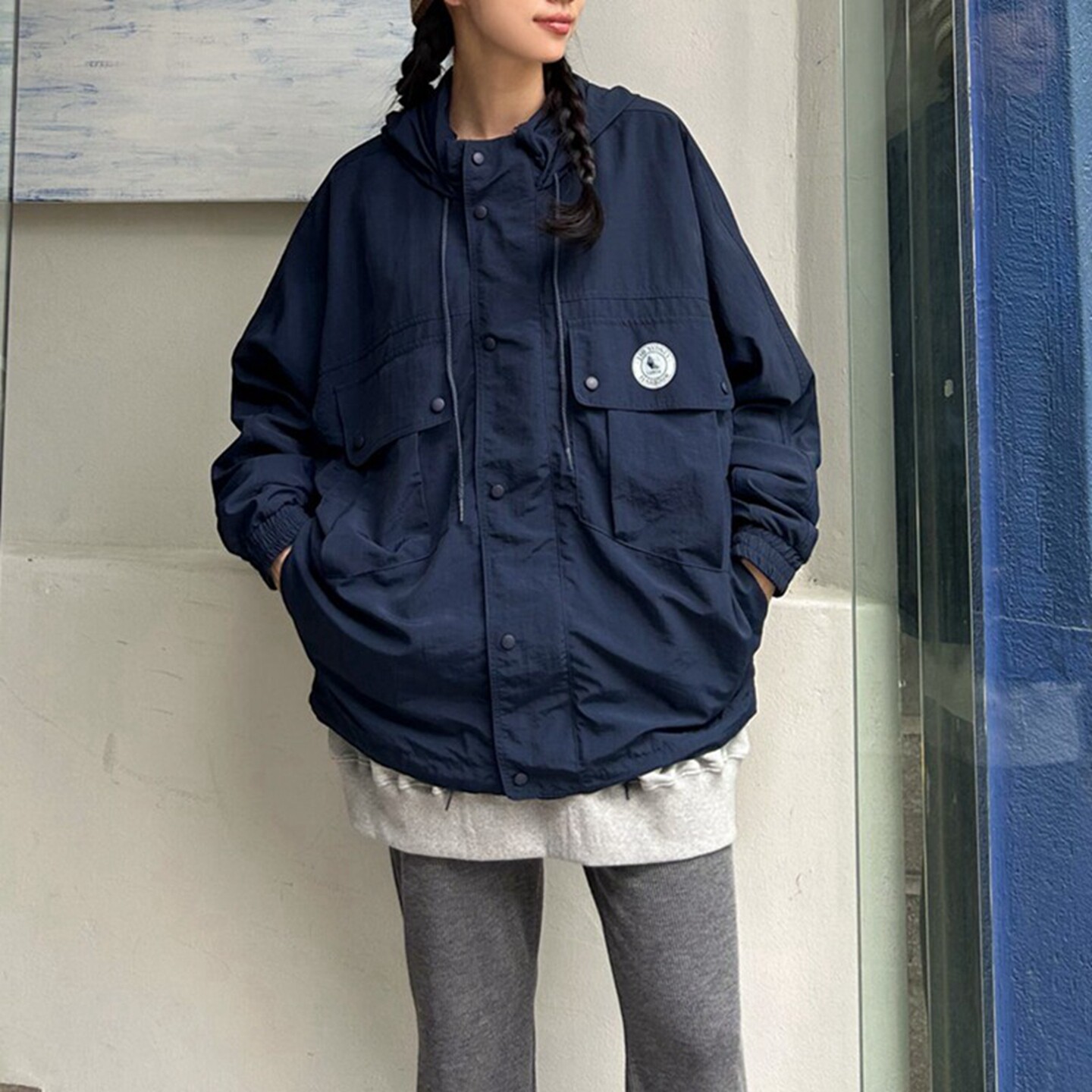韩国女日系学院工装风防泼水春秋冬长袖连帽中长风衣外套大码F75