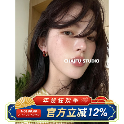 港风高级感滴釉酒红色耳扣