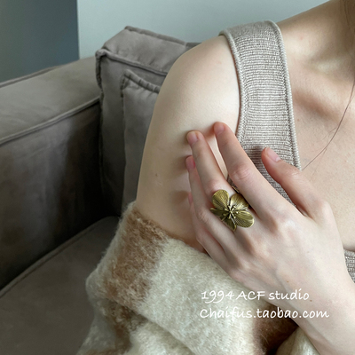 法式复古拼接花朵开口指环