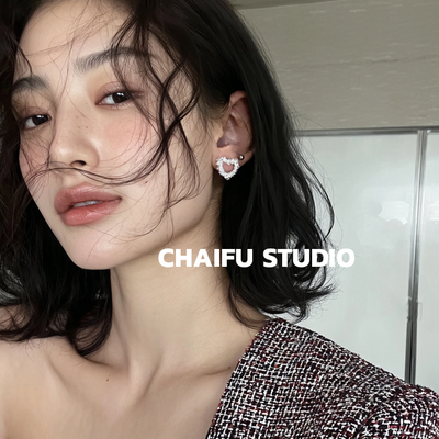 韩风荆棘肌理感爱心耳钉