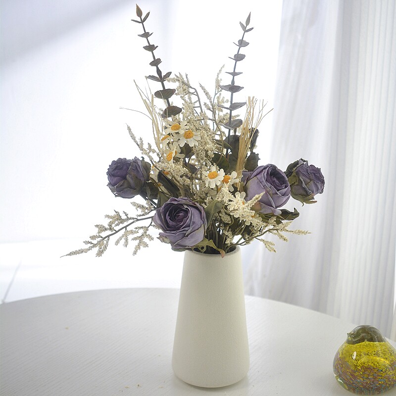 轻奢高端仿真花玫瑰干花花束装饰摆设仿生花客厅餐桌假花茶几摆件