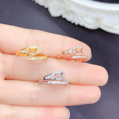 925银三色戒指空托椭圆形3x5mm