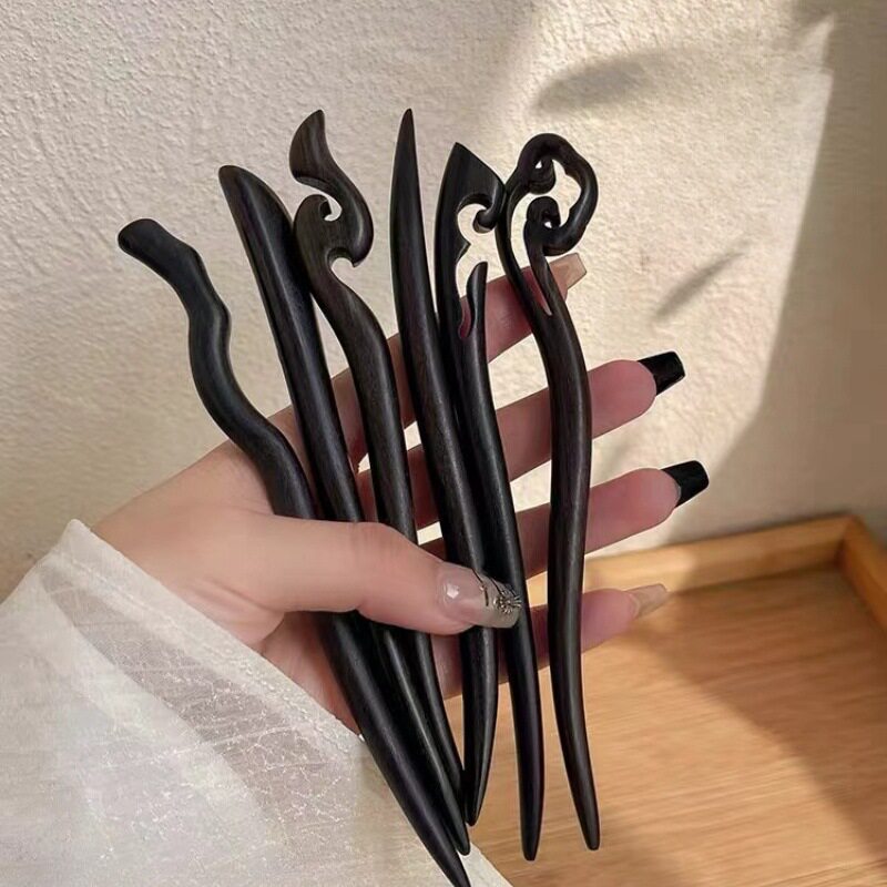 紫光檀木古风发簪女高级感盘发钗子新中式黑檀木簪子汉服旗袍头饰