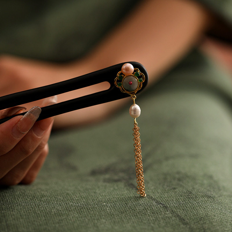U型紫光檀发簪盘发簪黑檀簪女简约日常古风汉服旗袍配新中式发饰