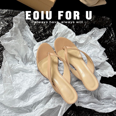 eoiu简约气质夹趾高跟凉鞋女