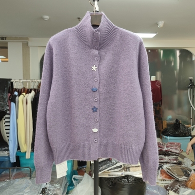 861秋冬新款女高领长袖针织衫毛衣外套上衣彩扣宽松显瘦打底衫