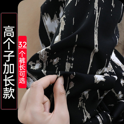 国风泼墨阔腿裤女高个子加长雪纺拖地裤夏季薄款直筒裤垂感山本裤