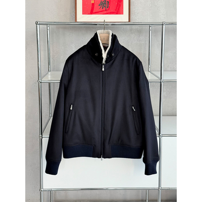 ALIN男装进口100%山羊绒 意式BC经典可拆卸羊羔毛夹克呢外套