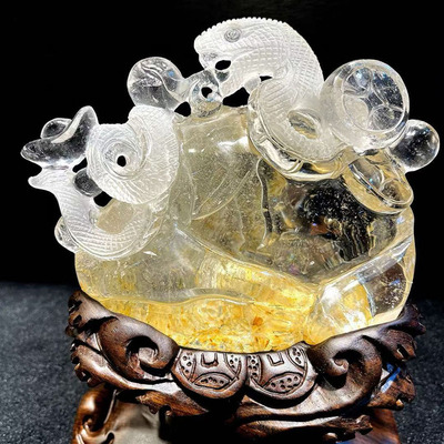 魅晶天然水晶黄胶花生肖蛇摆件