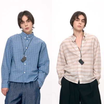 HOPECONCEPT时髦格纹衬衫时尚通勤设计感叠穿百搭衬衣#25093