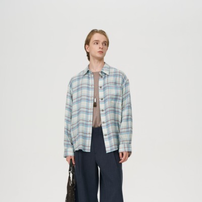 【5折福利】HOPECONCEPT复古格纹翻领廓形休闲衬衫 男女同款25076