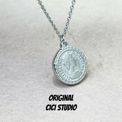 CICI STUDIO双面素银ins复古罗马女王钱币女简约高级感精工项链