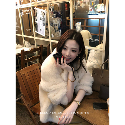 三喜threec皮毛一体小羊羔毛外套