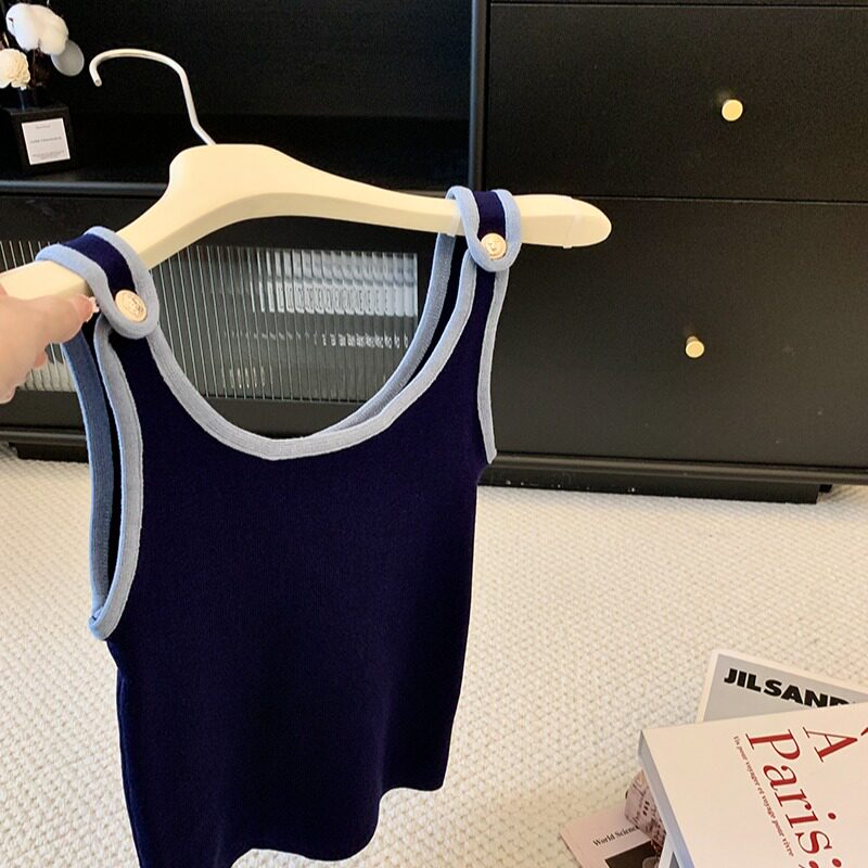 纯欲风蓝色吊带背心女内搭设计感小众无袖针织上衣春夏新款51243