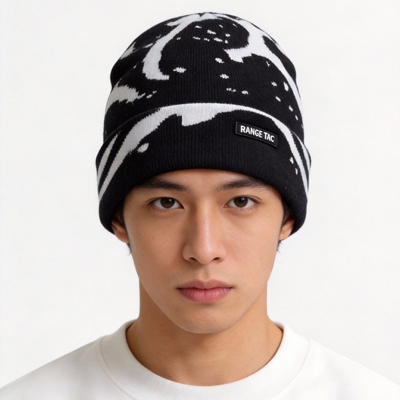 鸟同款秋冬季运动休闲时尚保暖无边提花针织绒线帽子