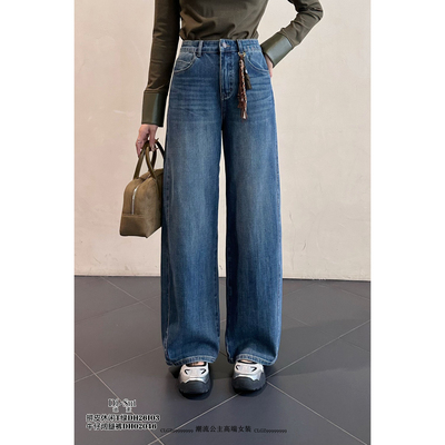 2025新款高腰阔腿牛仔裤