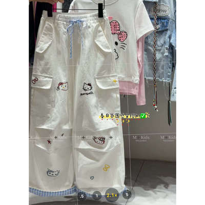 春季女童kitty猫印花工装裤