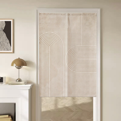 侘寂风布艺门帘家用卧室隔断挡风帘子厨房半挂帘卫生间免打孔定制