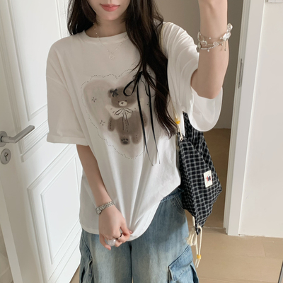 夏季甜美百搭可爱小熊短袖T恤女