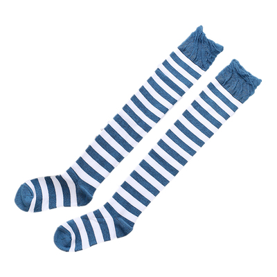 花潮花汐条纹过膝袜高筒袜长筒袜