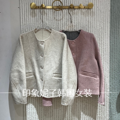 欧洲站秋新燕麦粉毛呢短外套女