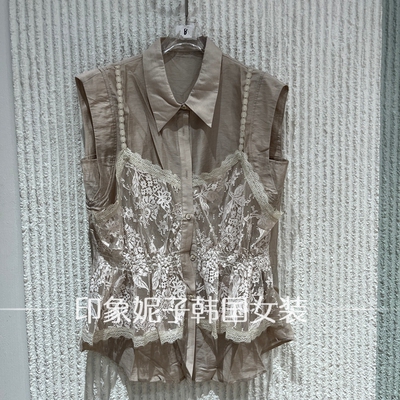 欧洲站夏季蕾丝拼接假两件无袖衬