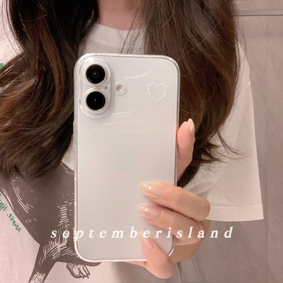 17promax九月岛屿原创简约白色爱心星星适用苹果手机壳15pro全包15硅胶防摔16promax软壳13pro透明tpu可爱14