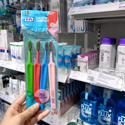瑞典原装TEPE小头彩色刷头超软毛牙刷4支装青少年成人日常