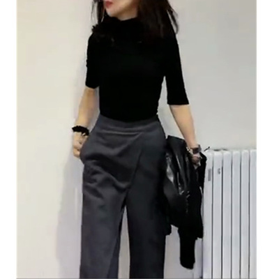 今年流行特惠9827大爱美依缘2025秋季新款黑色中袖修身打底衫高腰