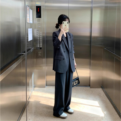 3005胖mm流行灰色西装套装裤女春秋大码女装通勤气质韩系又a又飒