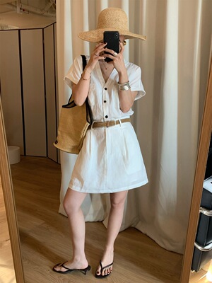 TG 老钱风轻度假 衬衫式系皮带收腰凉感连衣裙女2026夏款26822