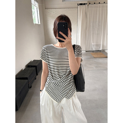 TG 韩系松弛感 交叉围裹式系扣收腰显瘦针织T恤女2026夏新款26699