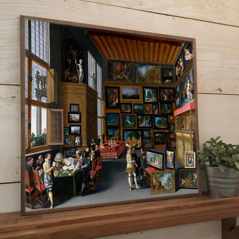 匿名挂满油画房间里的行家高清世界名画布画芯定制大小客厅装饰画
