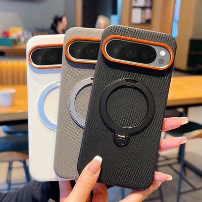 适用google pixel9proXL手机壳新款磁吸全包防摔谷歌pixel9A素皮保护套网红ins风磨砂简约软壳带旋转支架男款