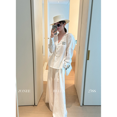 ZONEE/LEA宋亦雯亚麻条纹衬衫