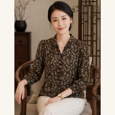 【溶溶推荐】2026秋中年女装妈妈装宽松显瘦长袖碎花衬衫上衣