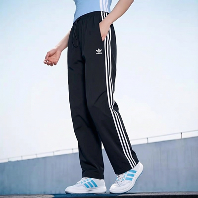 Adidas阿迪达斯三叶草降落伞兵运动裤女裤休闲梭织宽松长裤KF9615