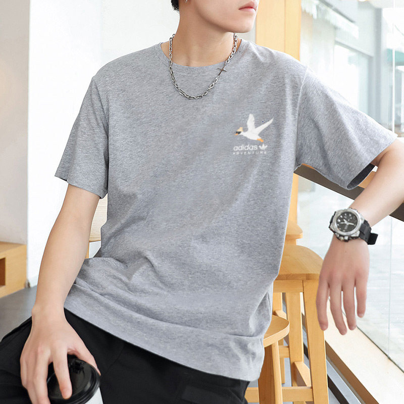 阿迪达斯三叶草短袖男2023秋季新款运动服印花跑步宽松T恤HZ1147_虎窝淘