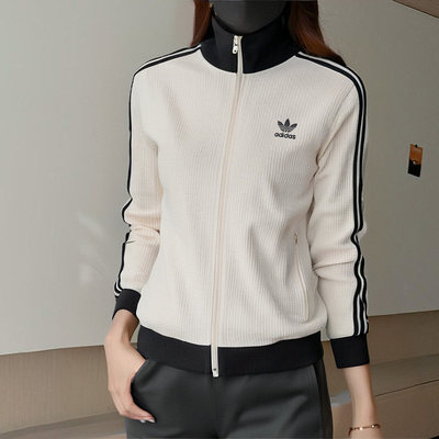Adidas阿迪达斯三叶草针织夹克外套男女装秋装开衫运动服JW0109