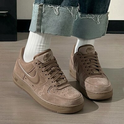 耐克女鞋新款AF1空军一号翻毛皮美拉德复古棕色板鞋 HV4406-200