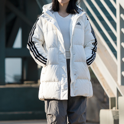 adidas阿迪达斯女冬季新款运动训练保暖连帽中长款羽绒外套KC2485