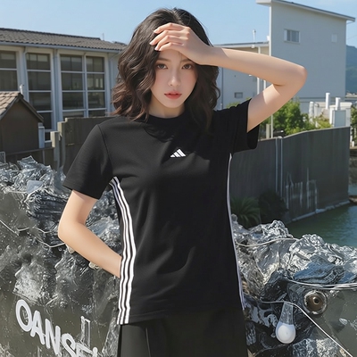 阿迪达斯黑色短袖T恤女装26夏季新款运动服健身训练服透气JD0846