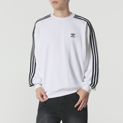 阿迪达斯三叶草白色卫衣男装2026新款春季运动服宽松套头衫KD1834