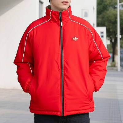 阿迪达斯三叶草红色棉服男士双面穿运动服新年款棉袄外套KA0822