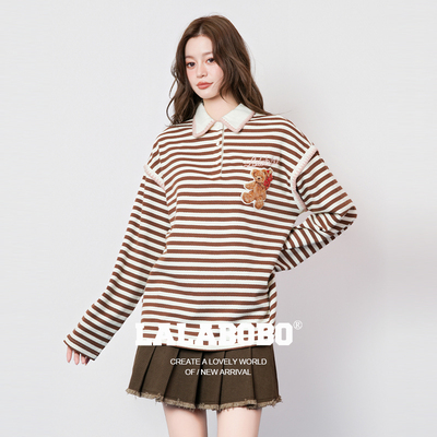 LALABOBO唐九洲小熊撞色POLO领T