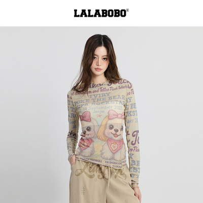 LALABOBO狗狗字母网纱T恤